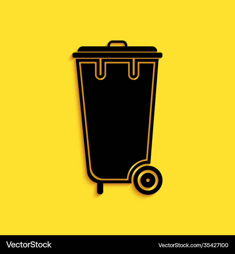 Black trash can icon isolated on yellow background