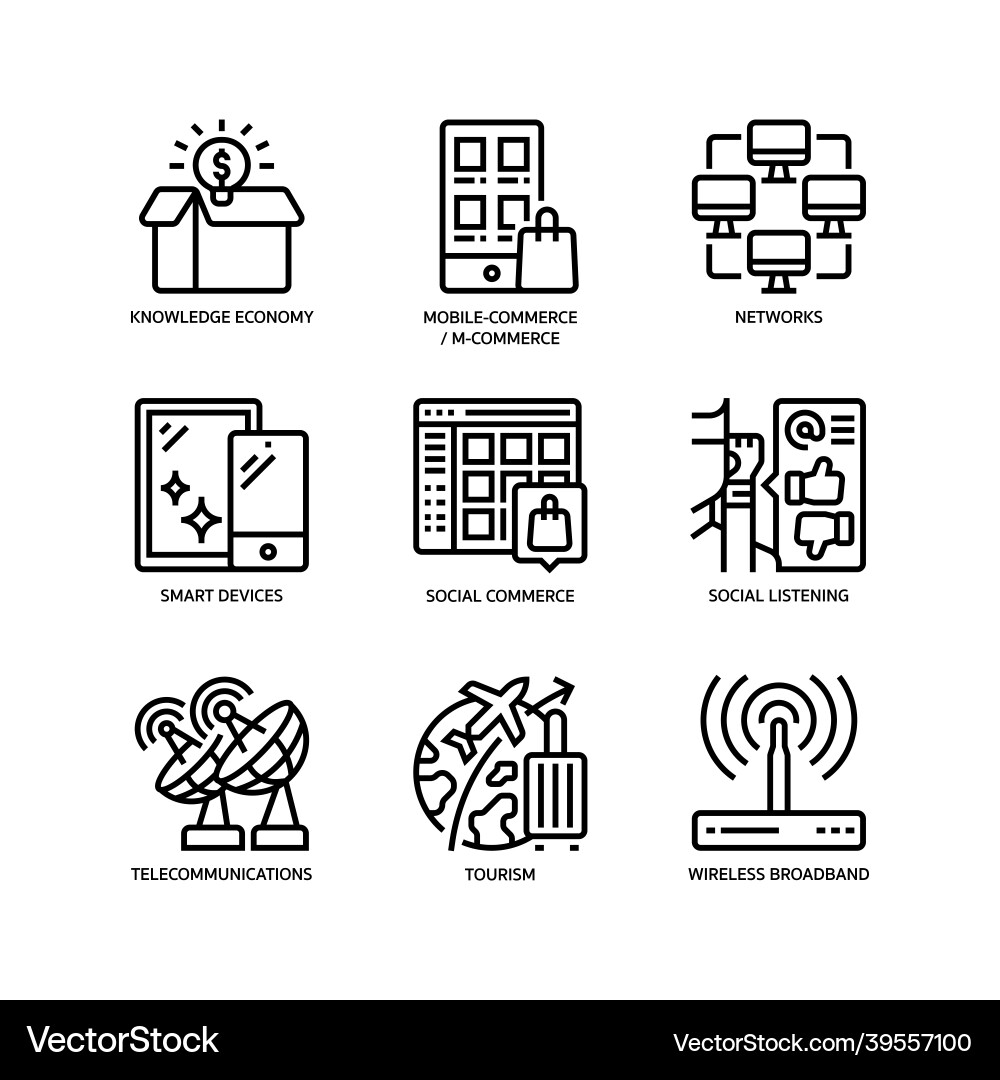 Digital economy icons set Royalty Free Vector Image