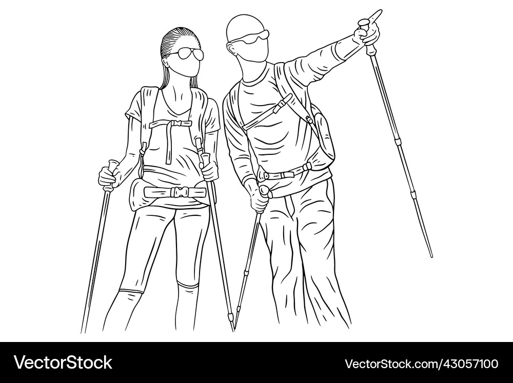 Happy couple adventure explore trip mountain Vector Image