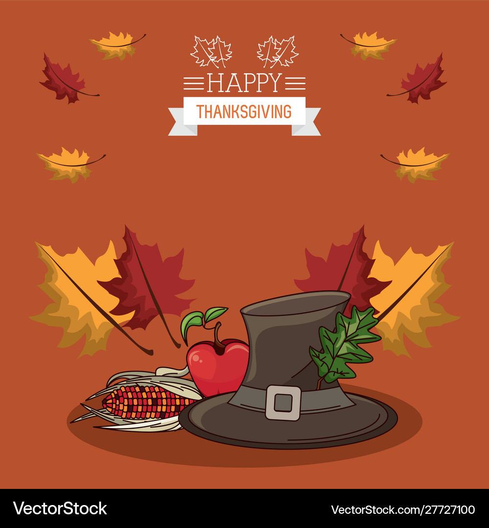 Happy thanksgiving day card with pilgrim hat Vector Image