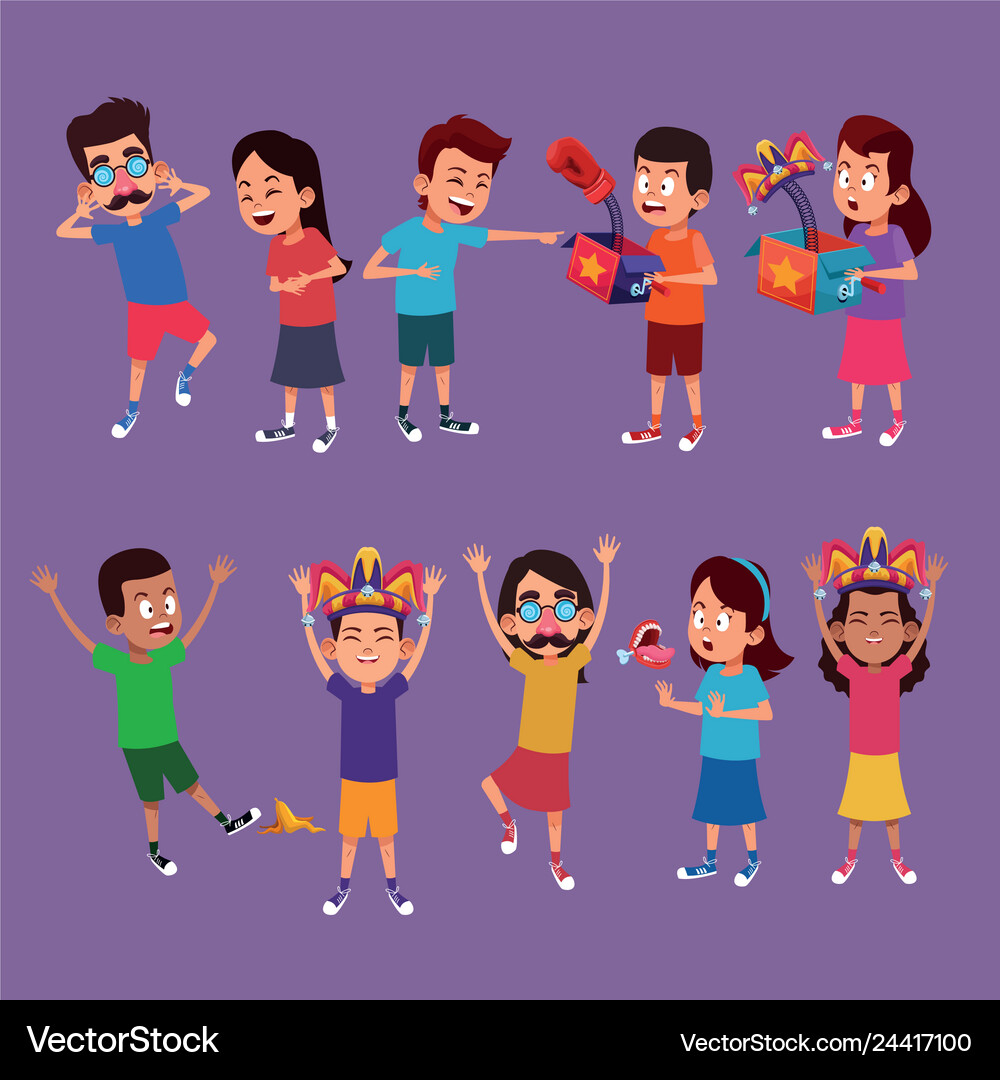 Kids with jokes cartoons Royalty Free Vector Image