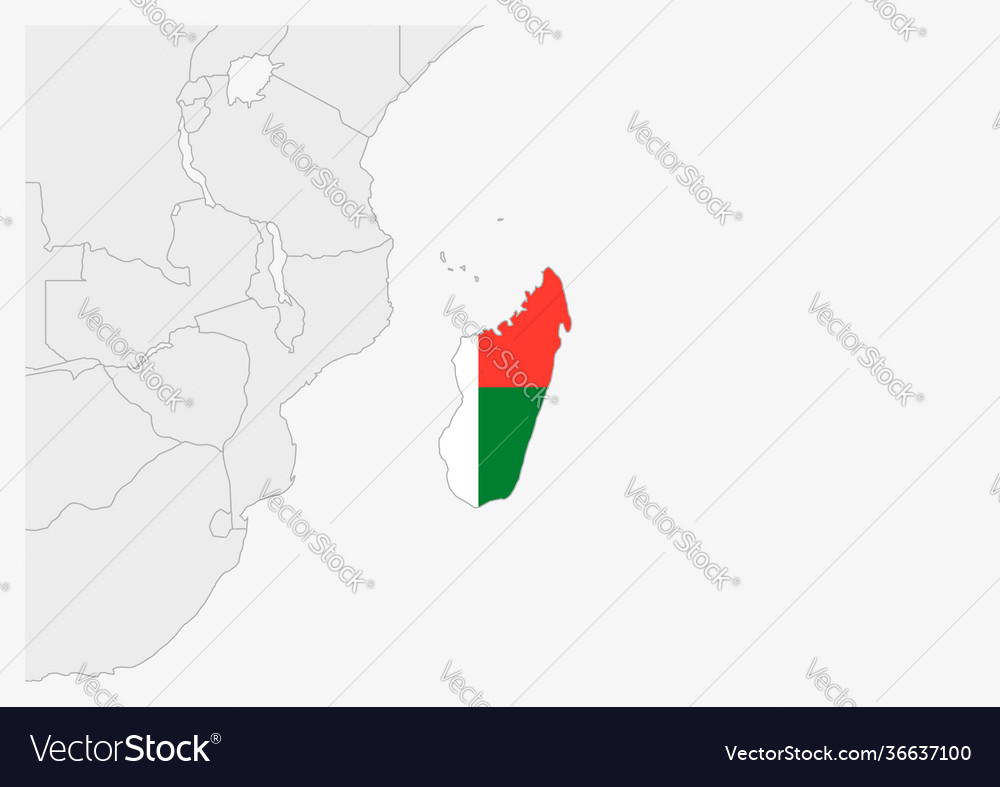Madagascar map highlighted in flag Royalty Free Vector Image