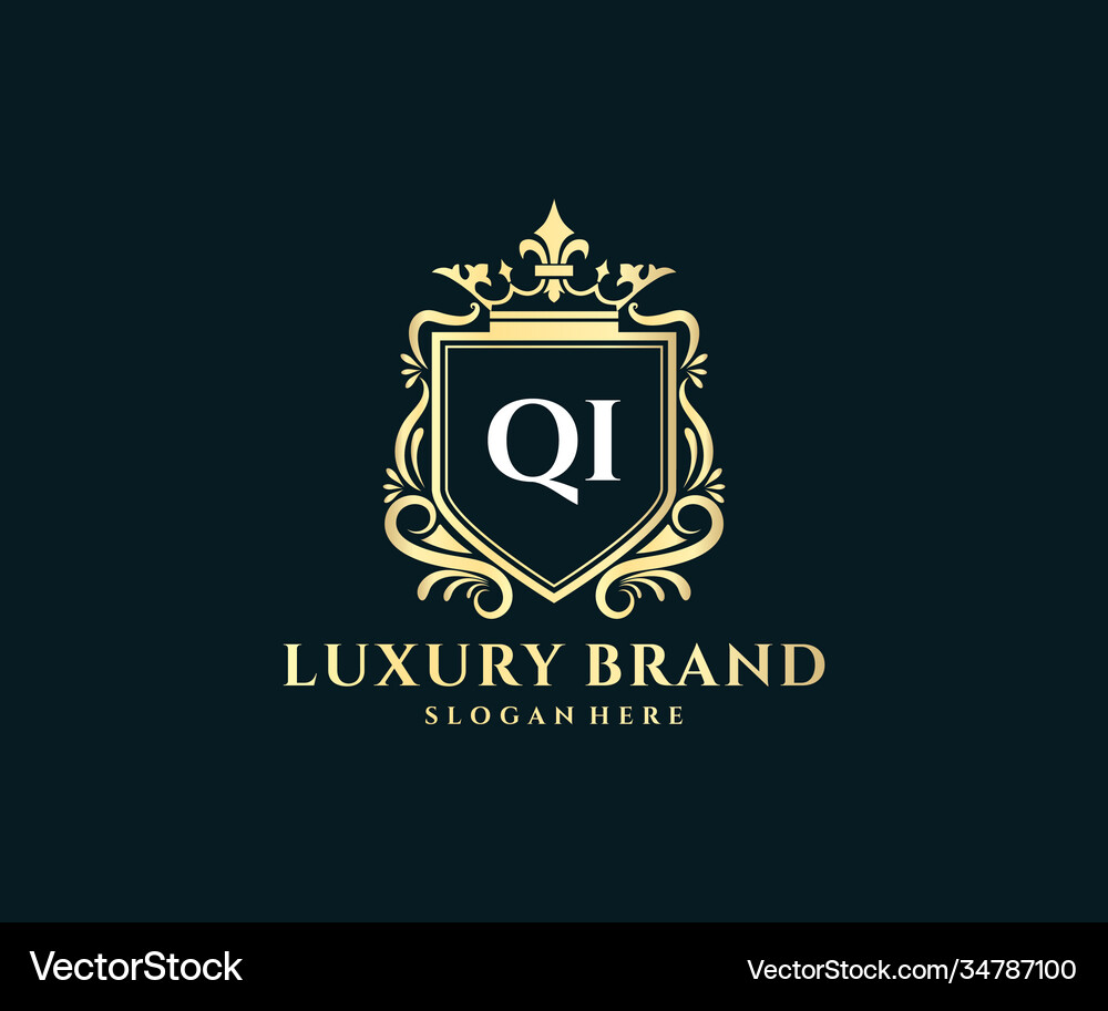 Qi initial letter gold calligraphic feminine Vector Image