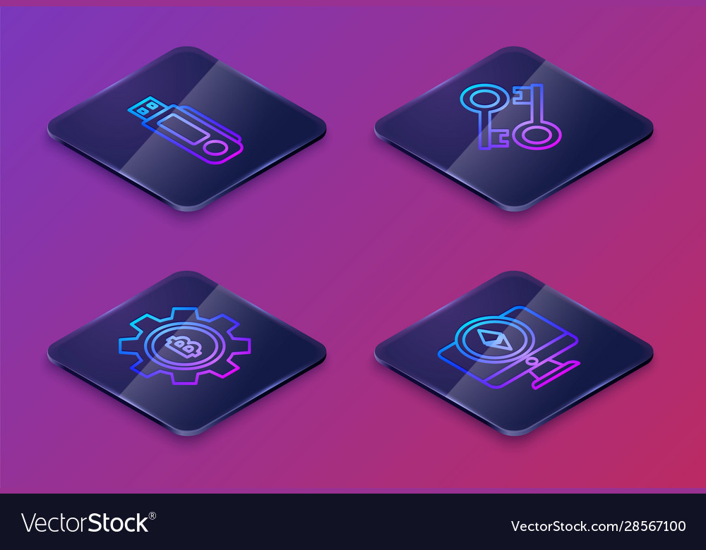 Set isometric line usb flash drive cryptocurrency Vector Image Set isometric line usb flash drive cryptocurrency Vector Image