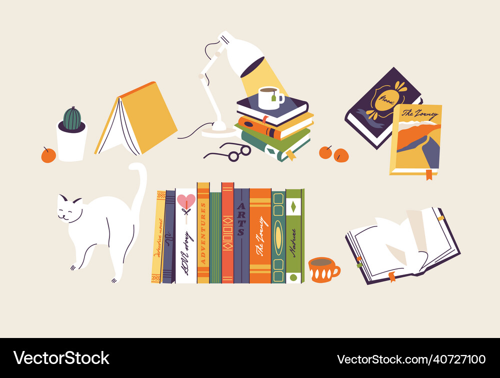 Set of books and educational Royalty Free Vector Image