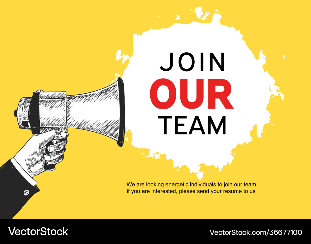 Speech sign join our team with hand holding Vector Image