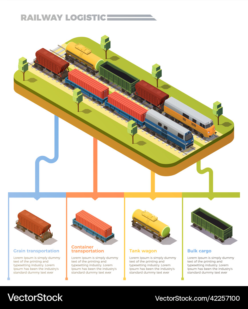 Train railway isometric chart Royalty Free Vector Image