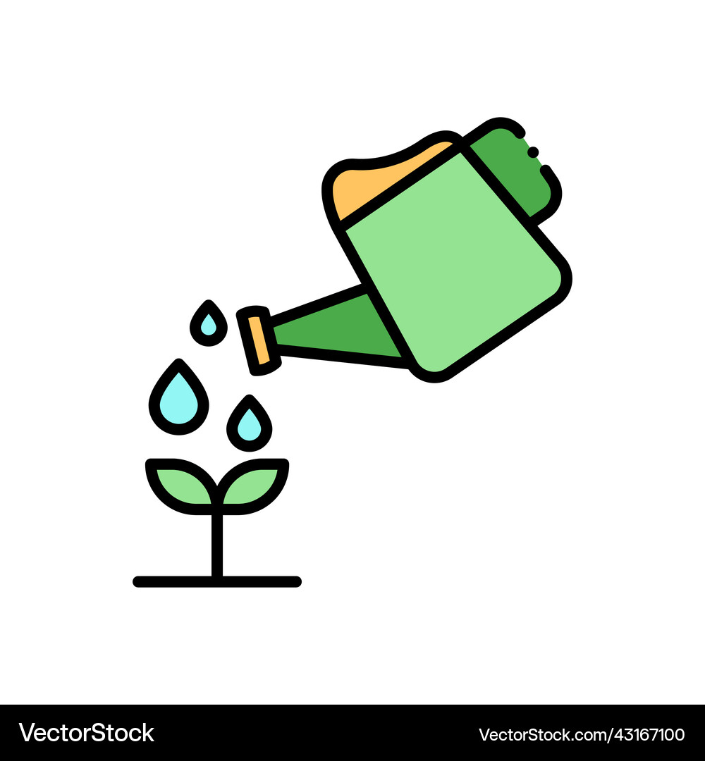 Watering plants filled color icon linear style Vector Image