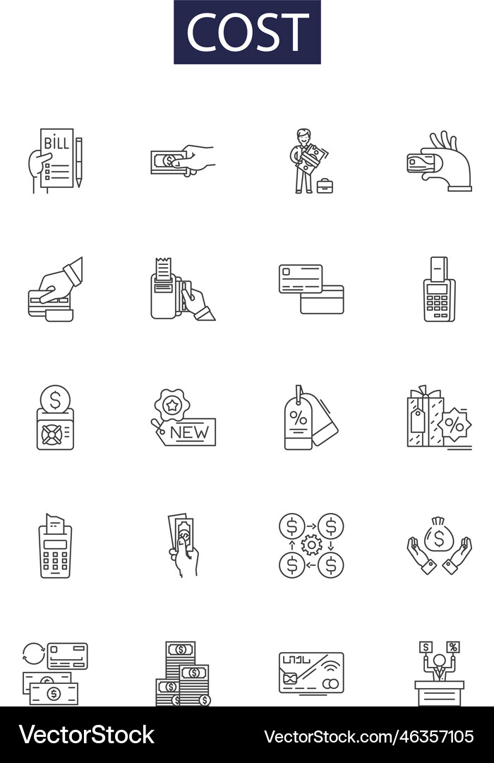 Cost line icons and signs expense Royalty Free Vector Image