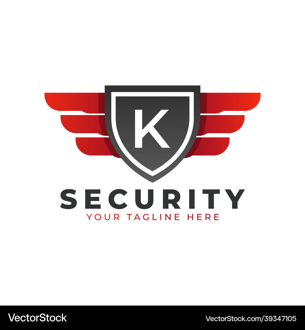 Security logo initial k with wings and shield Vector Image