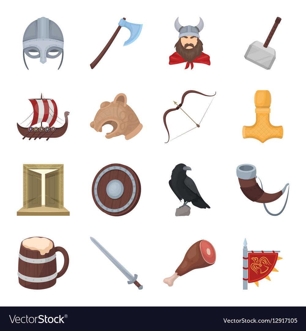 Vikings set icons in cartoon style big collection Vector Image