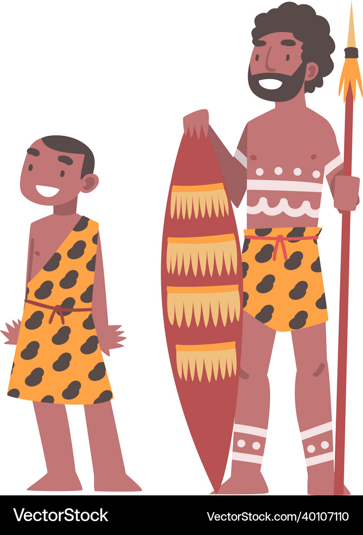 African aboriginal man father with his son dressed