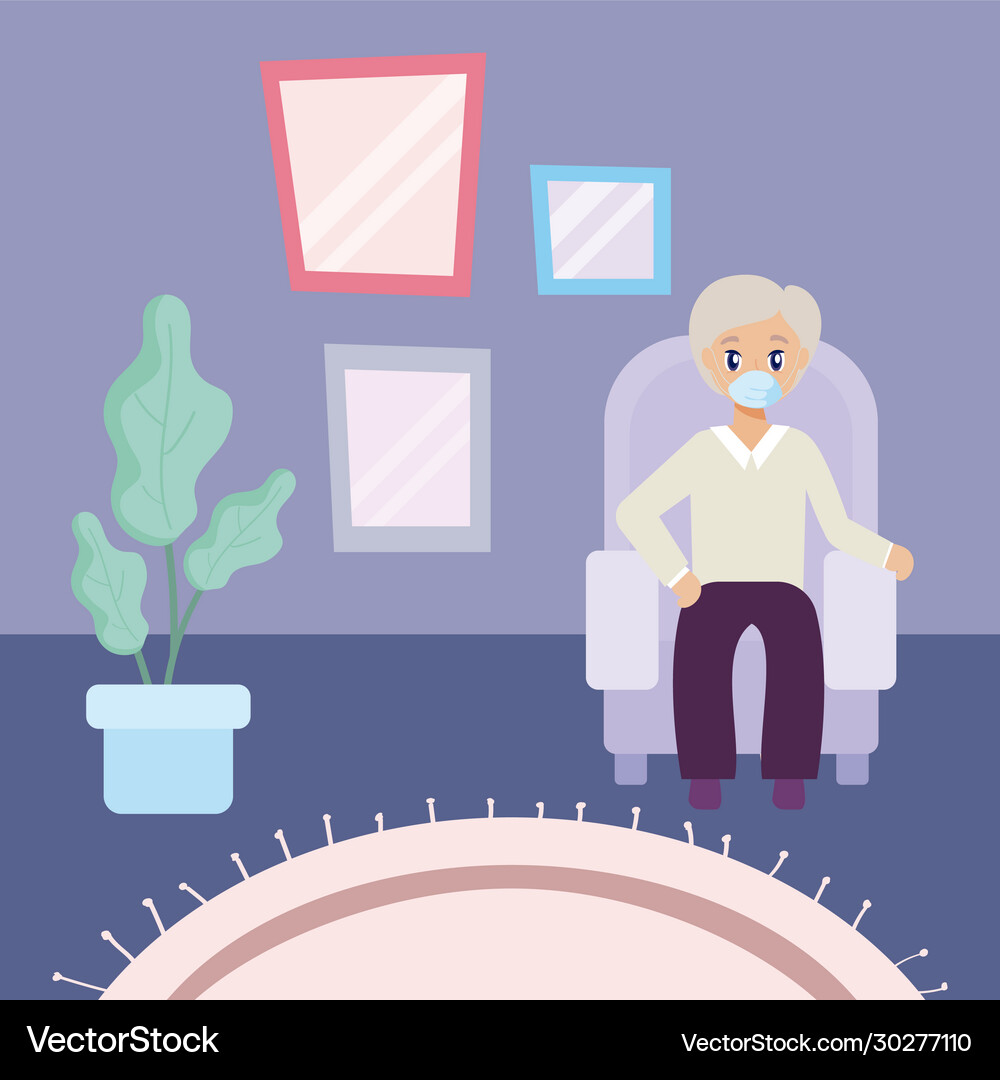 Elderly care old man sitting on sofa Royalty Free Vector