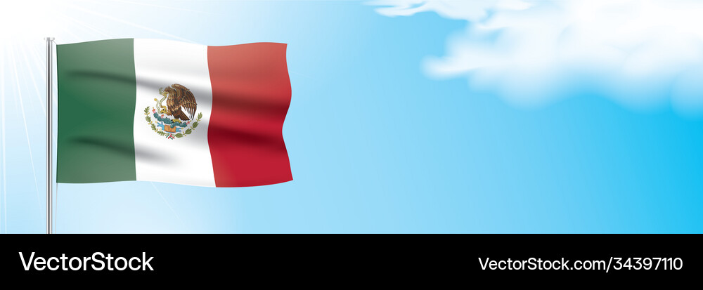 Mexico flag waving on a blue sky background Vector Image