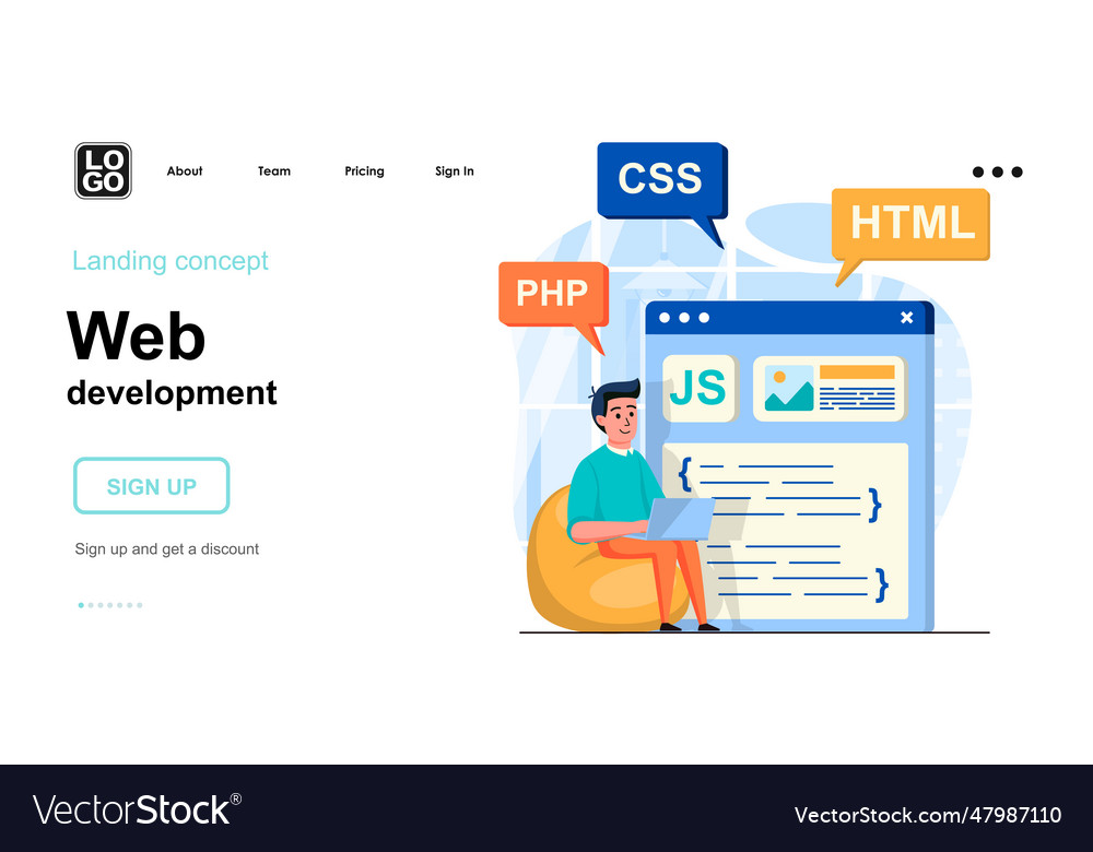Web development concept man develops product Vector Image
