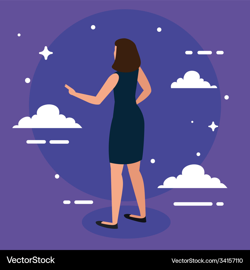 Woman cartoon back with clouds design Royalty Free Vector