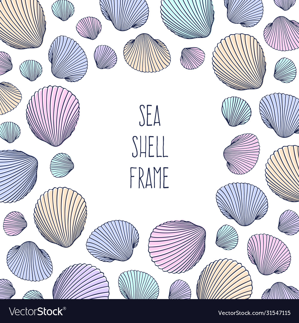 Border shell frame hand drawn seashells in Vector Image