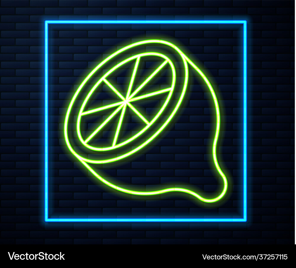 Glowing neon line lemon icon isolated on brick Vector Image
