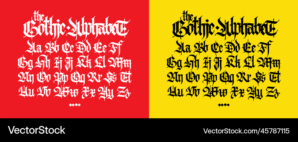 Gothic uppercase and lowercase letters on a red Vector Image