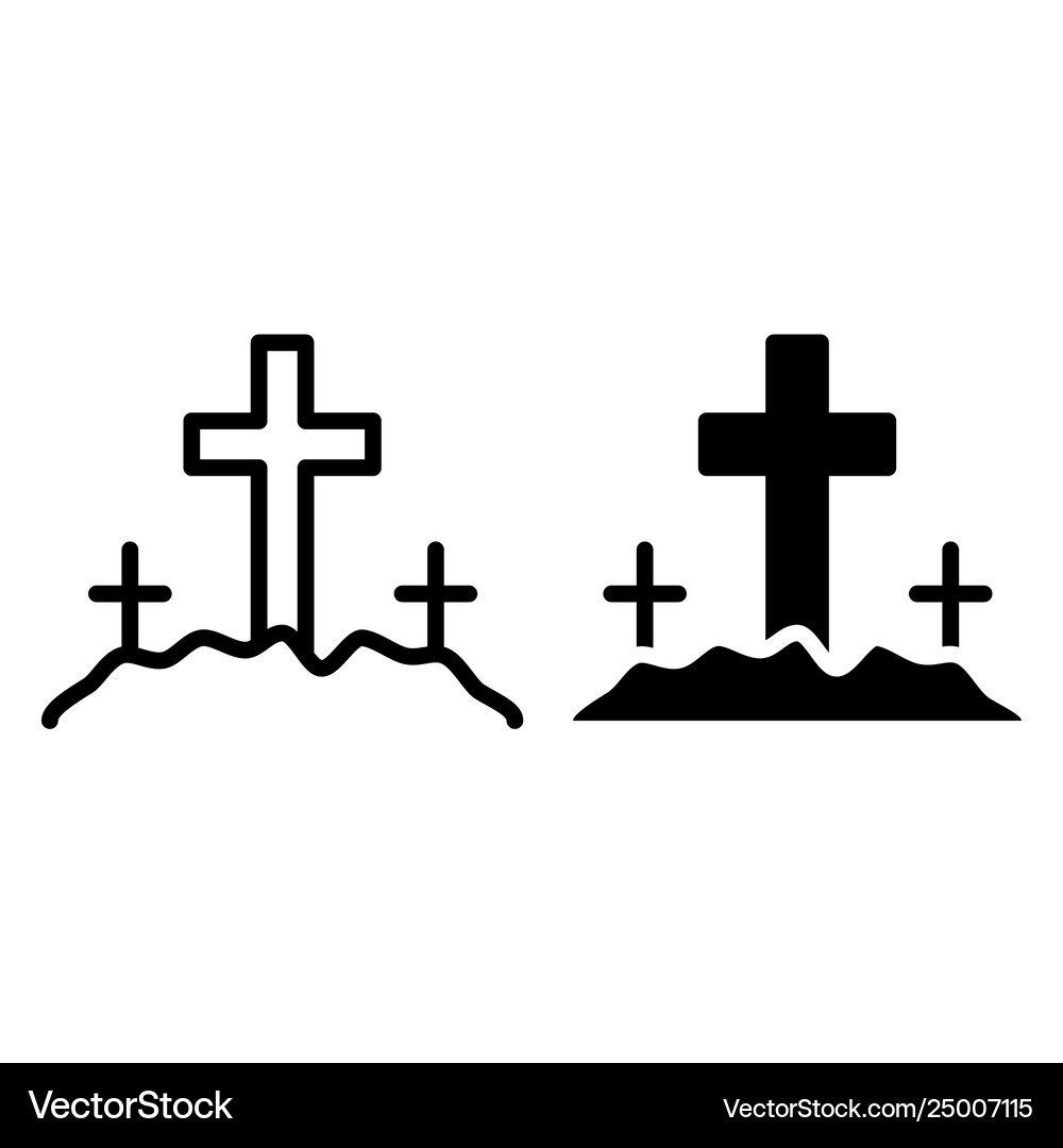 Graveyard line and glyph icon cemetery Royalty Free Vector
