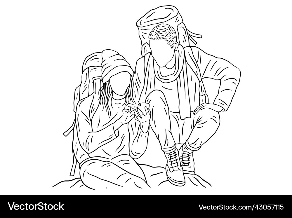 Happy couple adventure explore trip mountain Vector Image