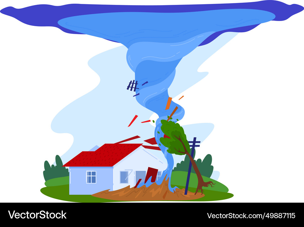 House And Tree Being Hit By A Tornado Debris Vector Image