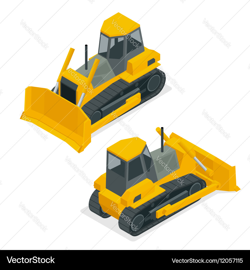 Isometric dozer or bulldozer set the Royalty Free Vector
