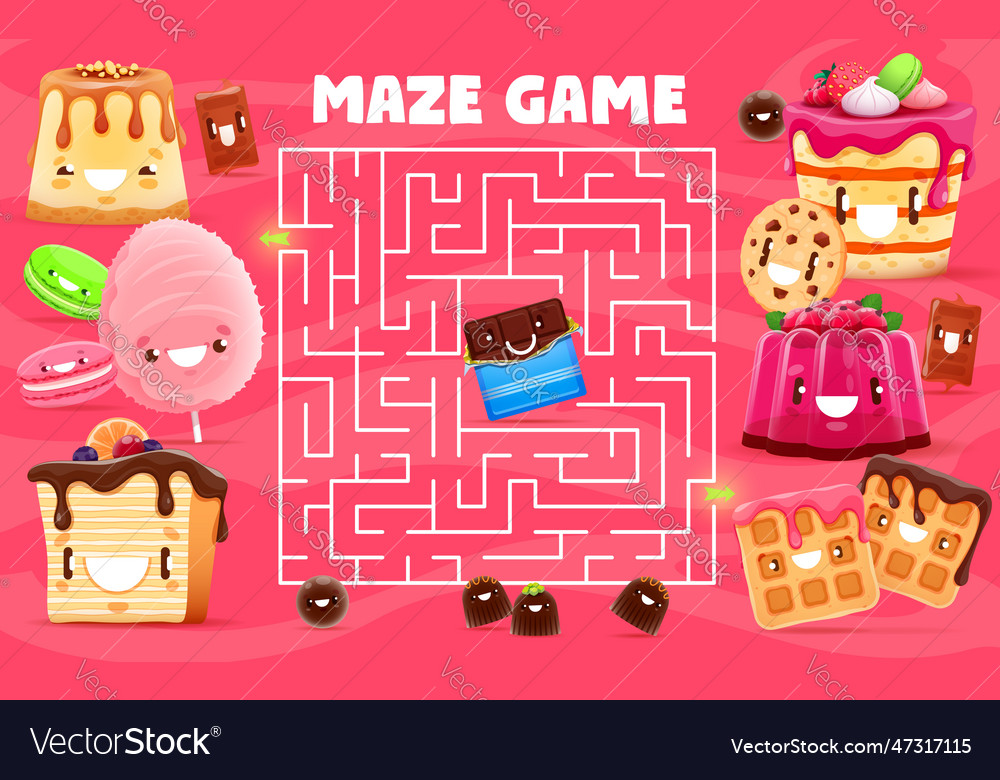 Labyrinth maze help to chocolate find friends Vector Image