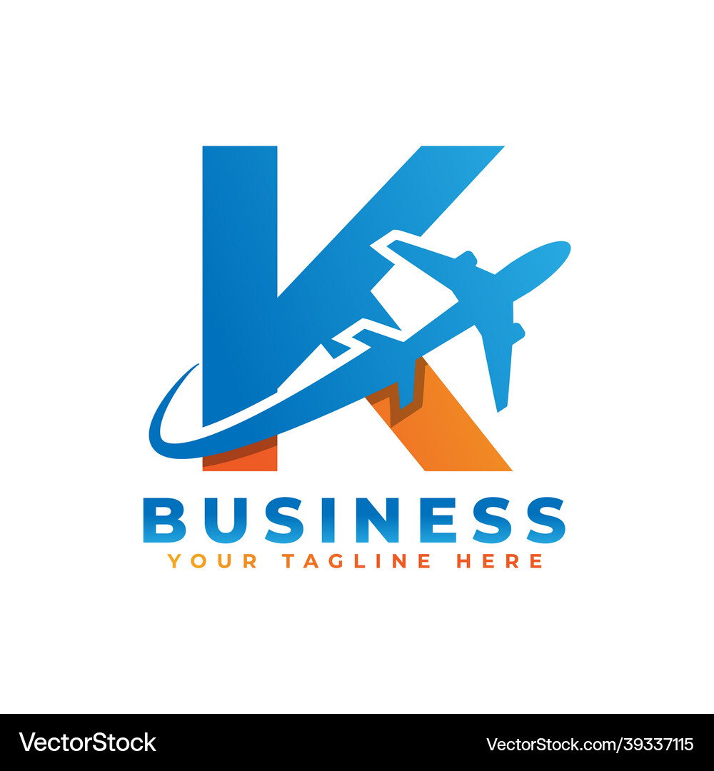 Letter k with airplane logo design suitable Vector Image