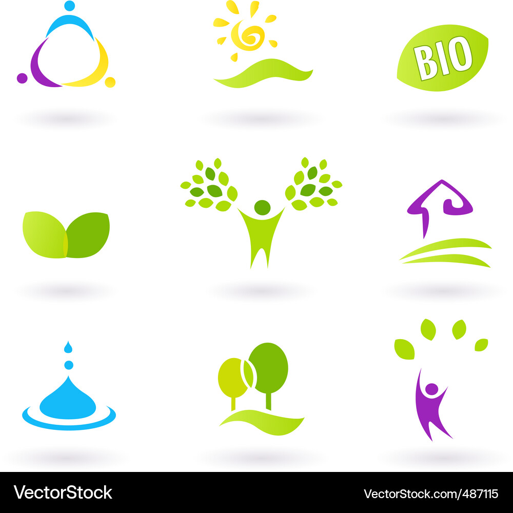 Nature ecology bio icons Royalty Free Vector Image