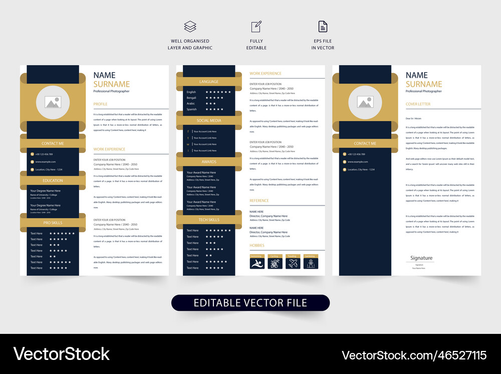Resume template for office employment Royalty Free Vector