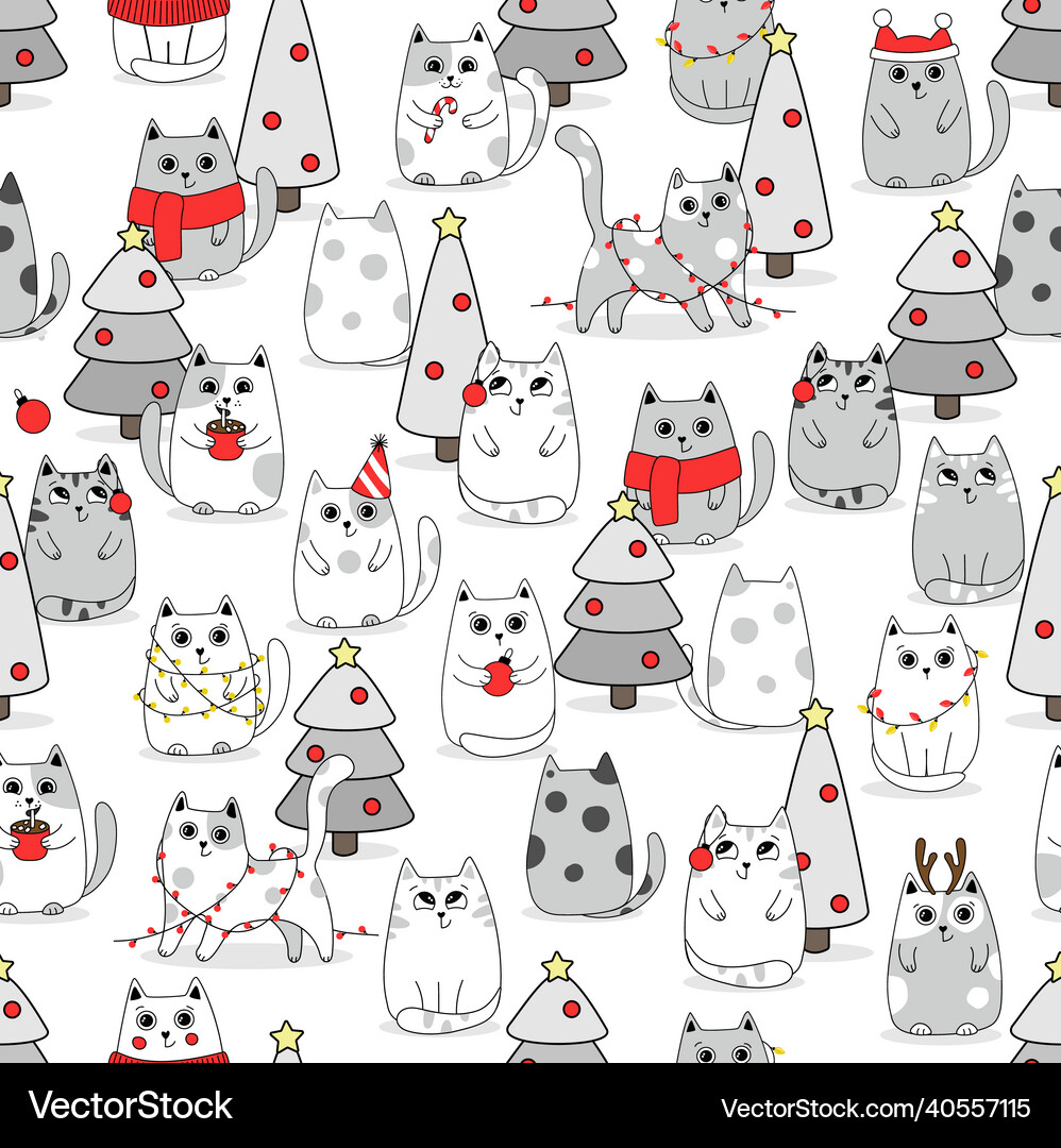 Seamless pattern winter cute cats cartoon animals Vector Image
