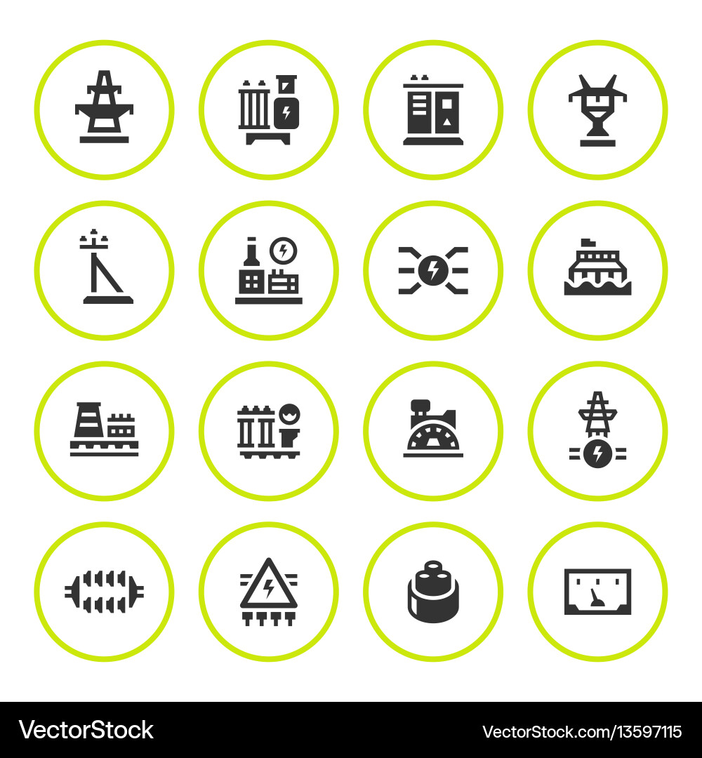 Set round icons power industry Royalty Free Vector Image