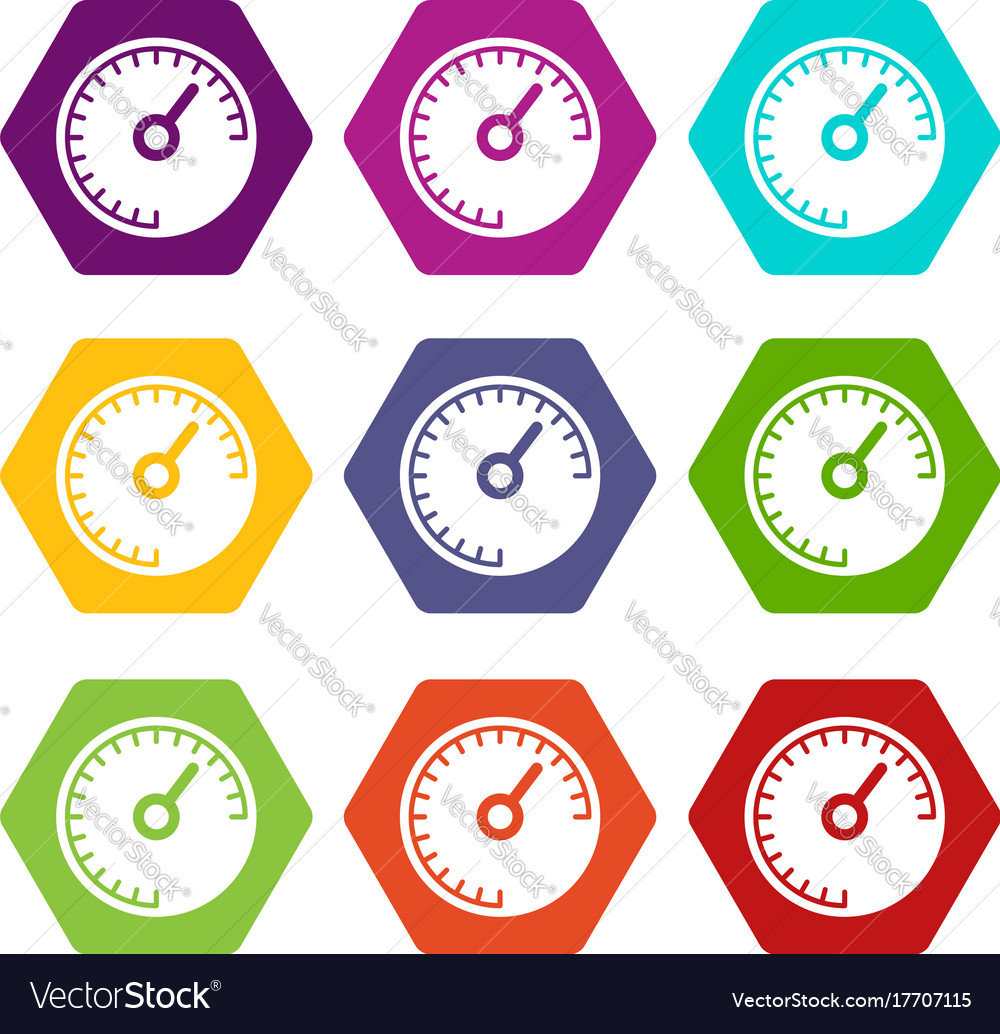 Speedometer icon set color hexahedron Royalty Free Vector