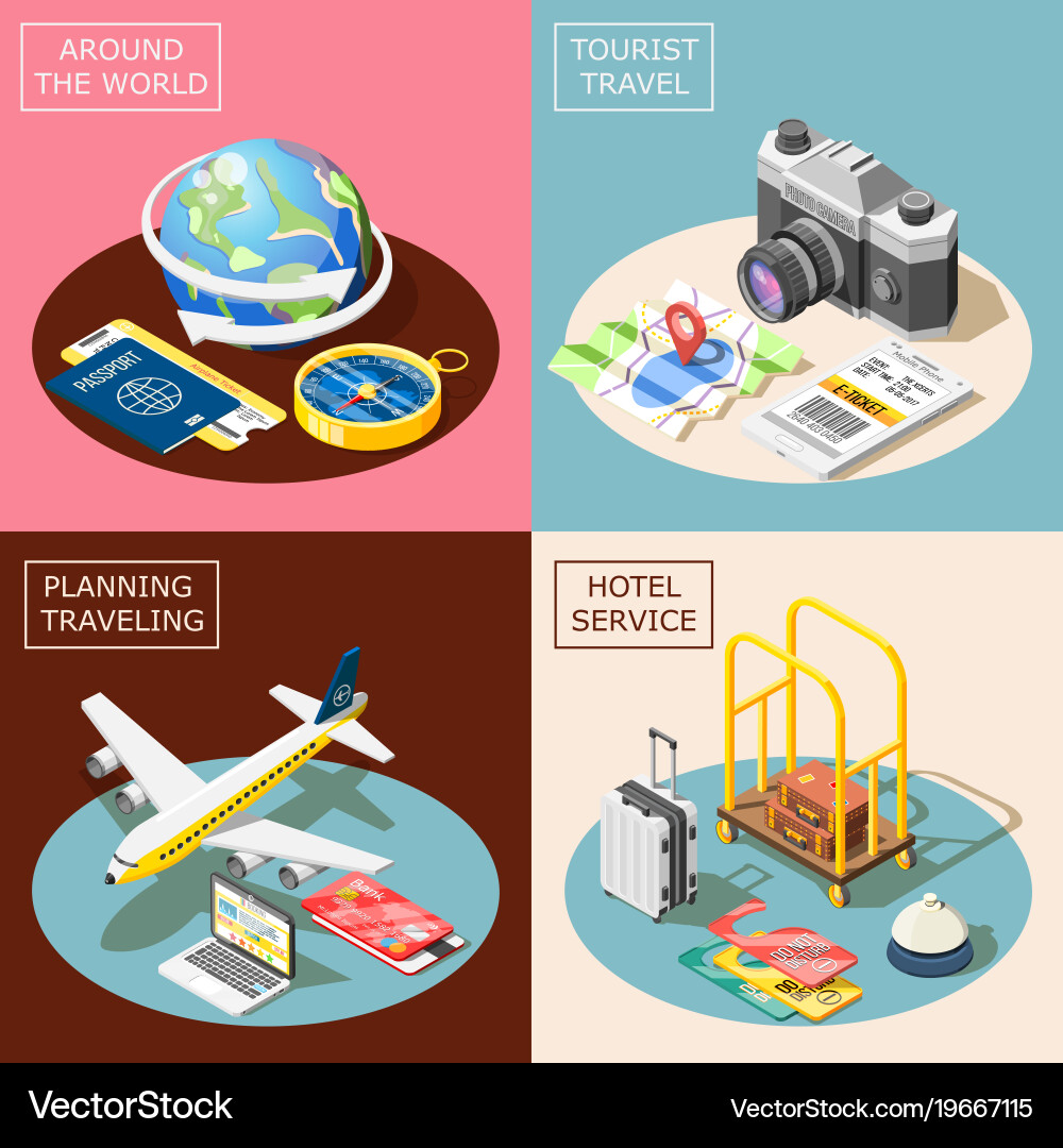 Travel 2x2 isometric design concept Royalty Free Vector