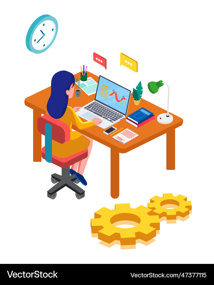Workplace businesswoman working at the computer Vector Image