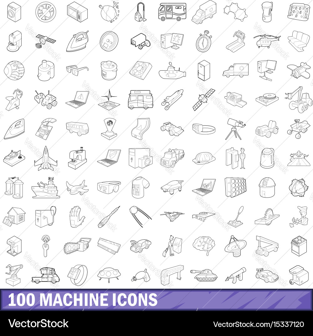 100 machine icons set outline style Royalty Free Vector