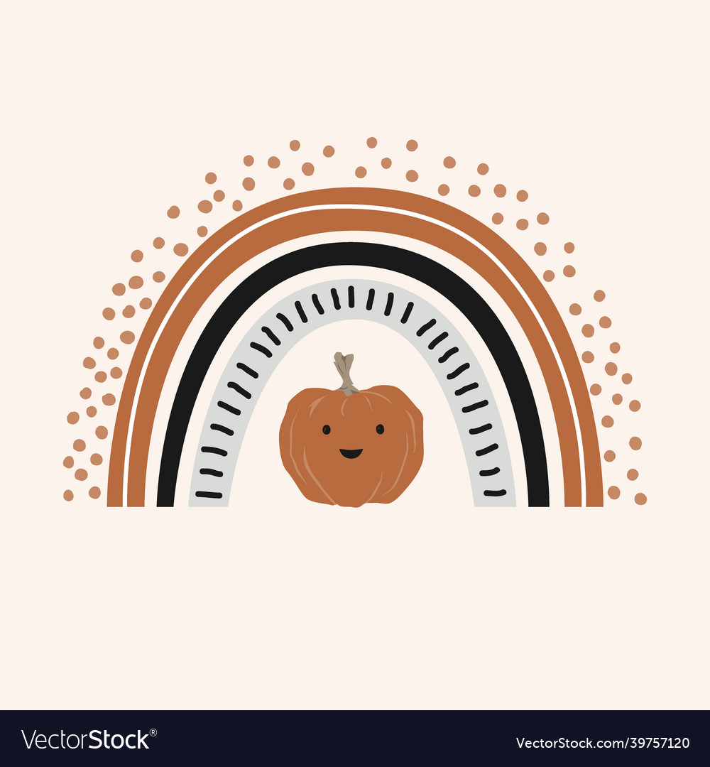 Autumn colored rainbow with a cute pumpkin good Vector Image