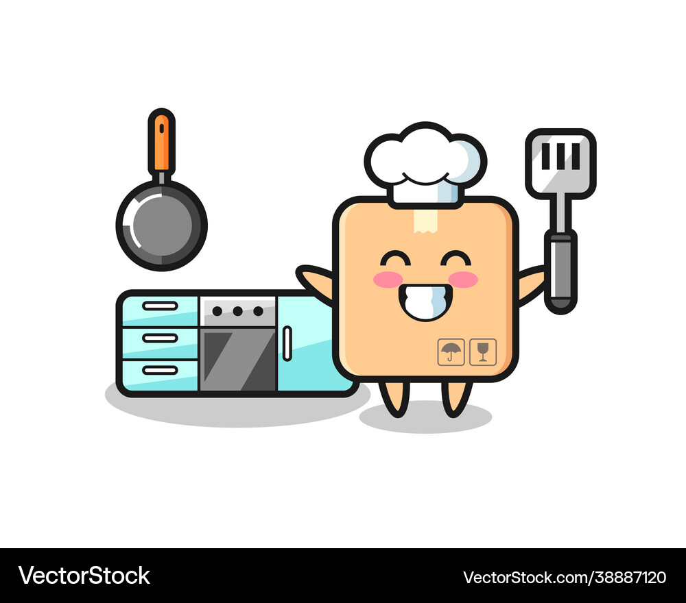 Cardboard box character as a chef is cooking Vector Image