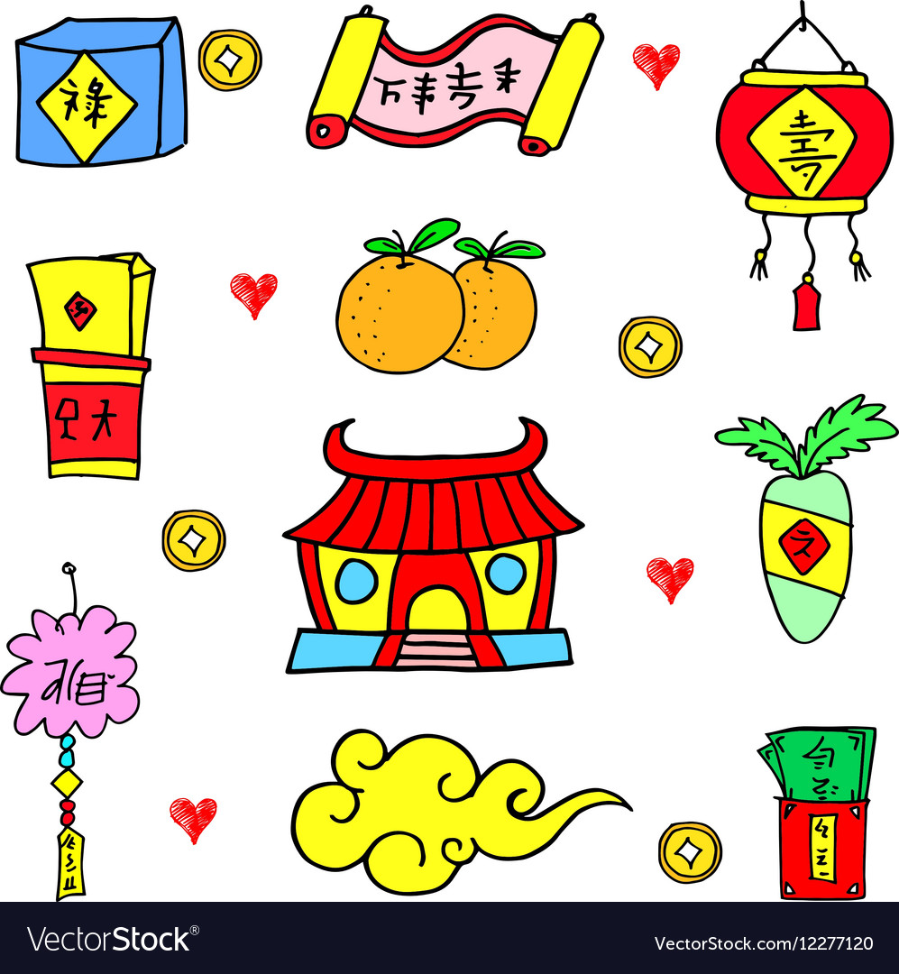 Collection stock of chinese new year doodles Vector Image