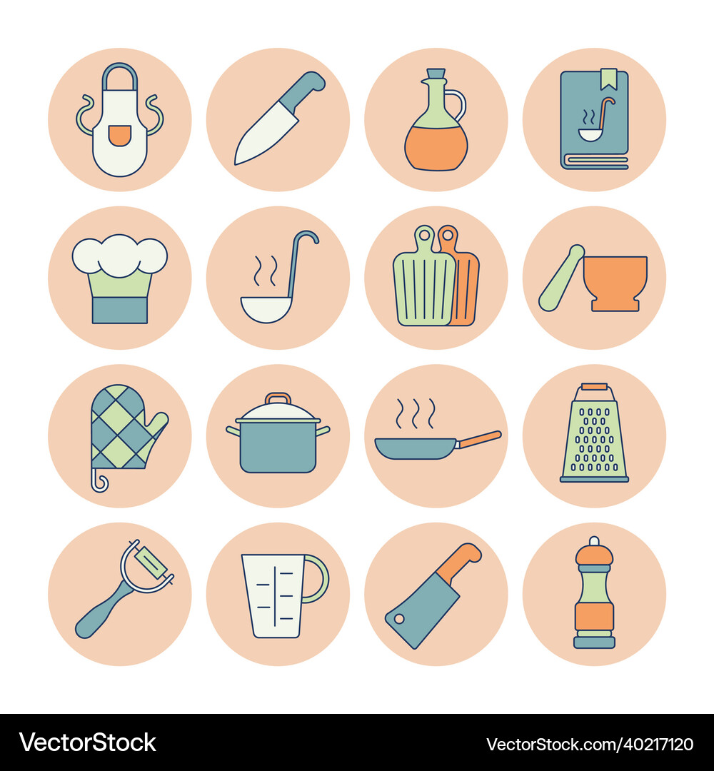 Cooking foods and kitchen icon set Royalty Free Vector Image