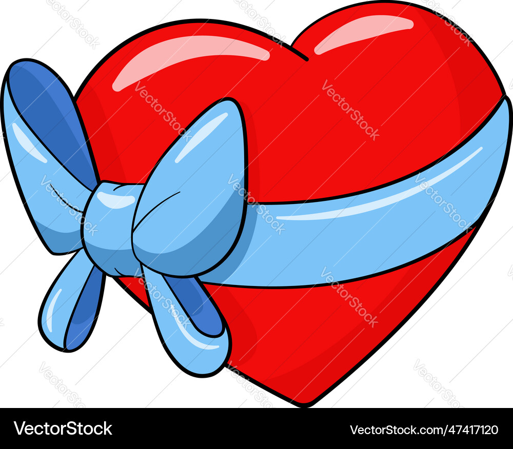 Heart with blue ribbon and bow Royalty Free Vector Image