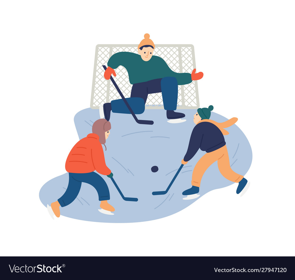 Kids playing hockey flat Royalty Free Vector Image