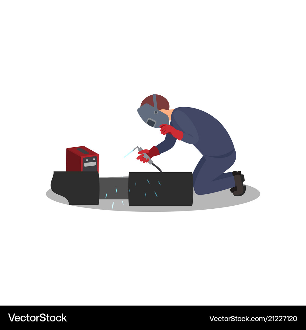 Man welds metal with welding machine worker Vector Image
