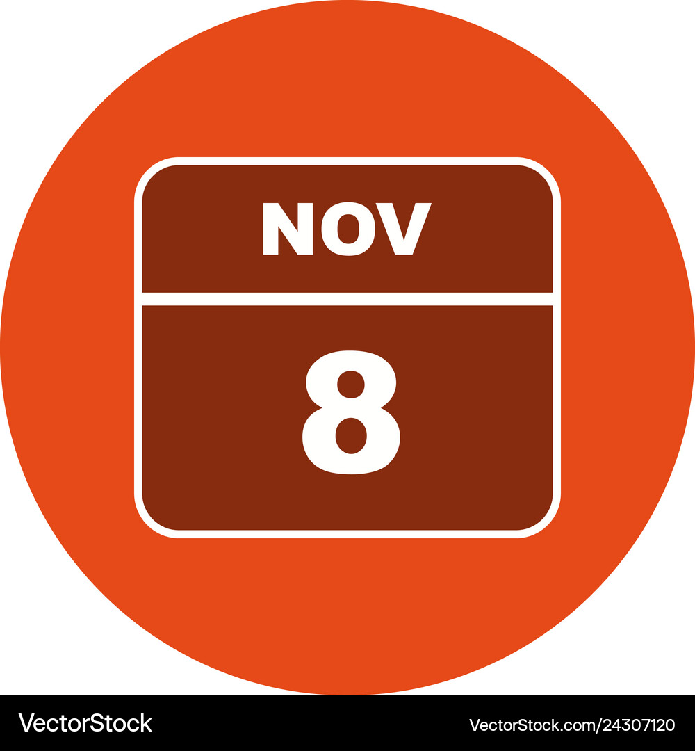November 8th date on a single day calendar Vector Image