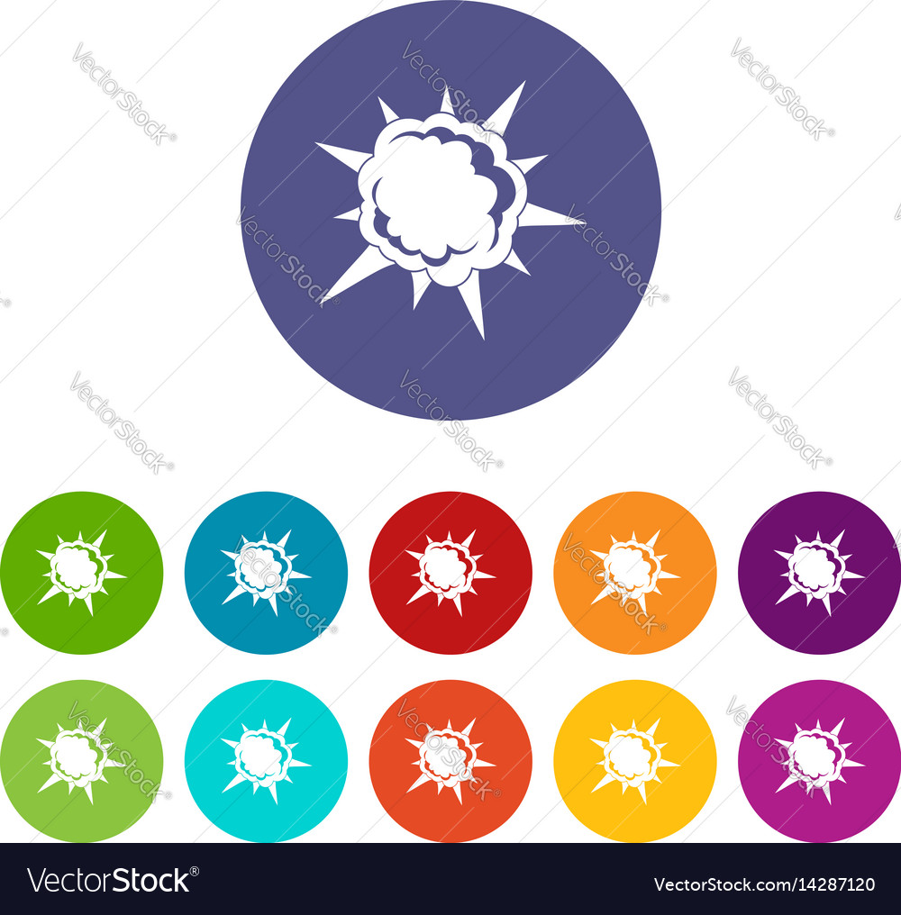 Powerful explosion icons set flat Royalty Free Vector Image