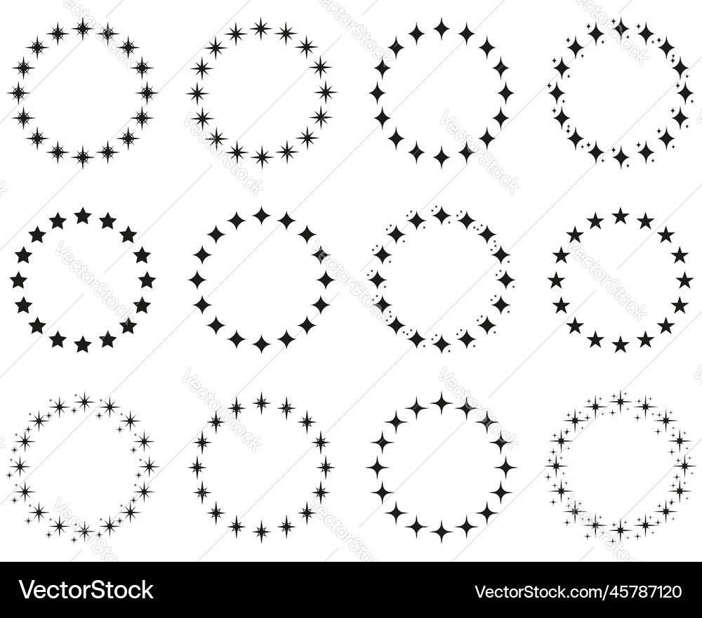 Stars in circle shape silhouette icon set Vector Image