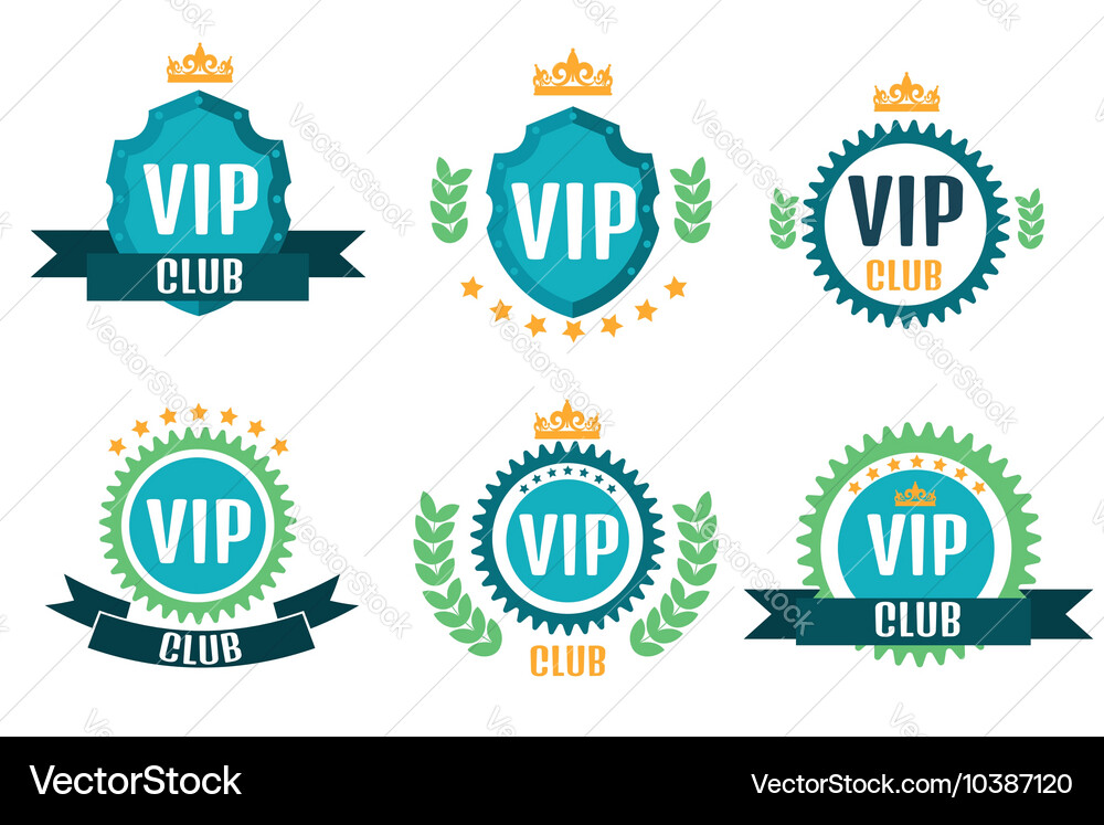 VIP club logos set in flat style Royalty Free Vector Image