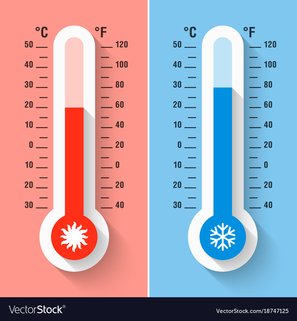 Celsius And Fahrenheit Thermometers Measuring Vector Image
