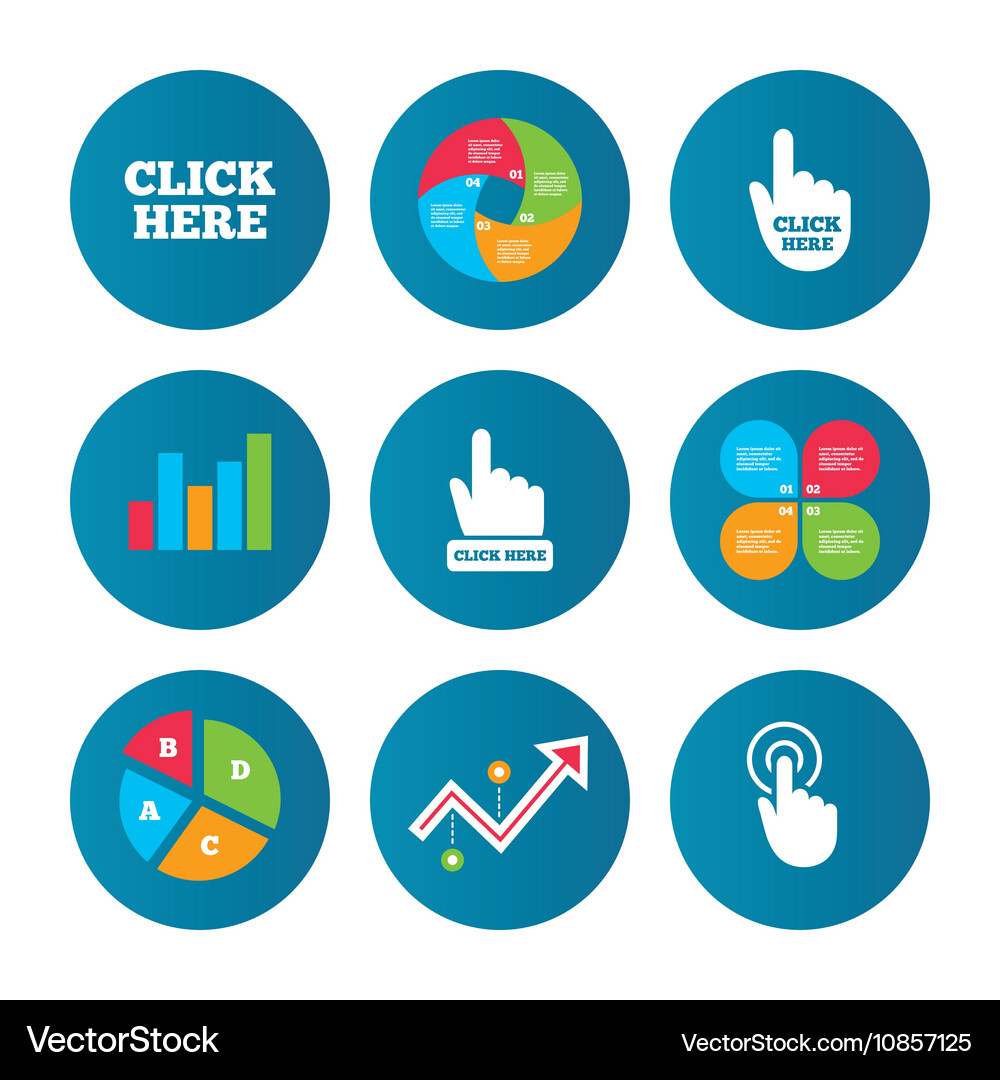 Click here signs Hand press icons Royalty Free Vector Image